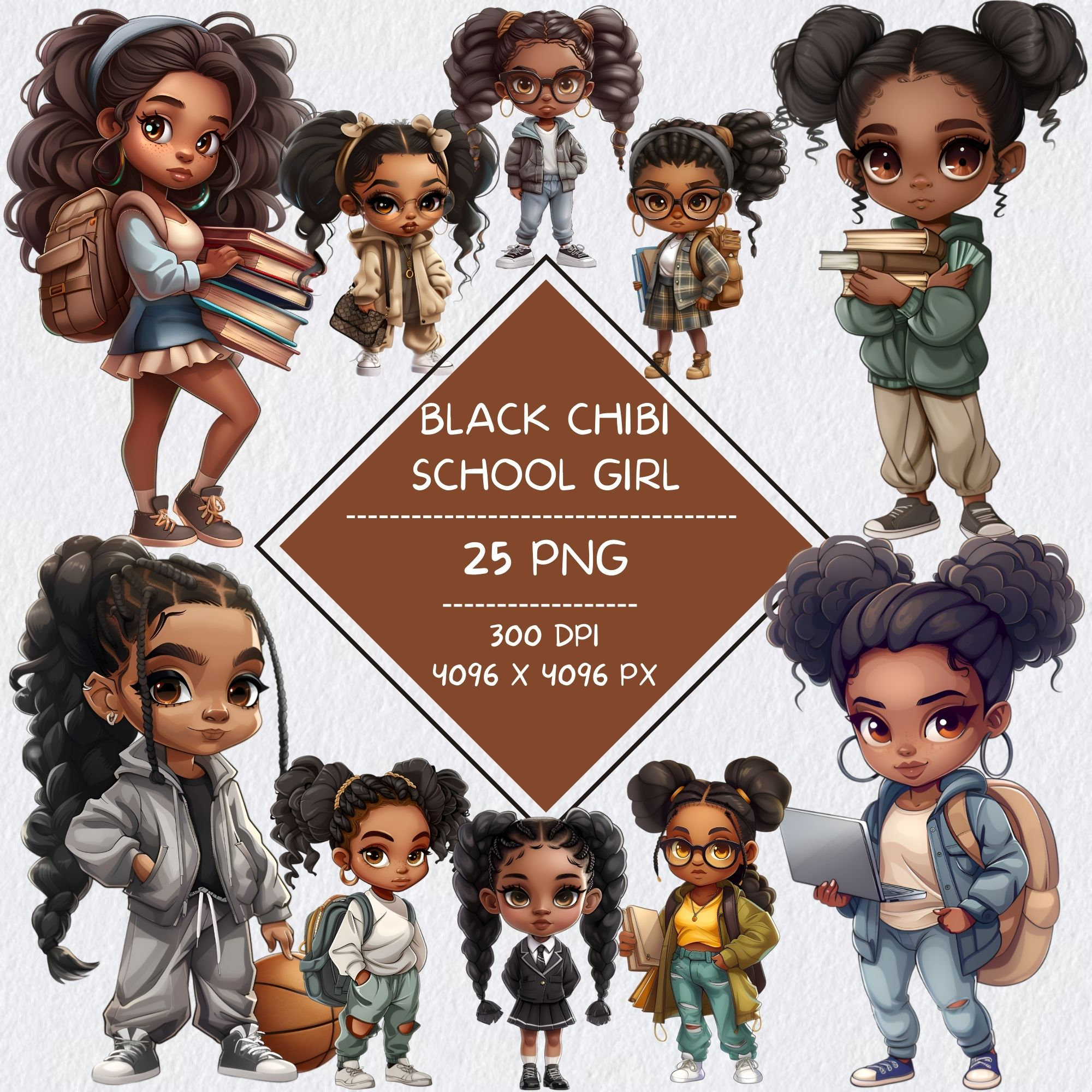 Black Chibi School Girl Clipart, Black Chibi Geek Student Clipart ...