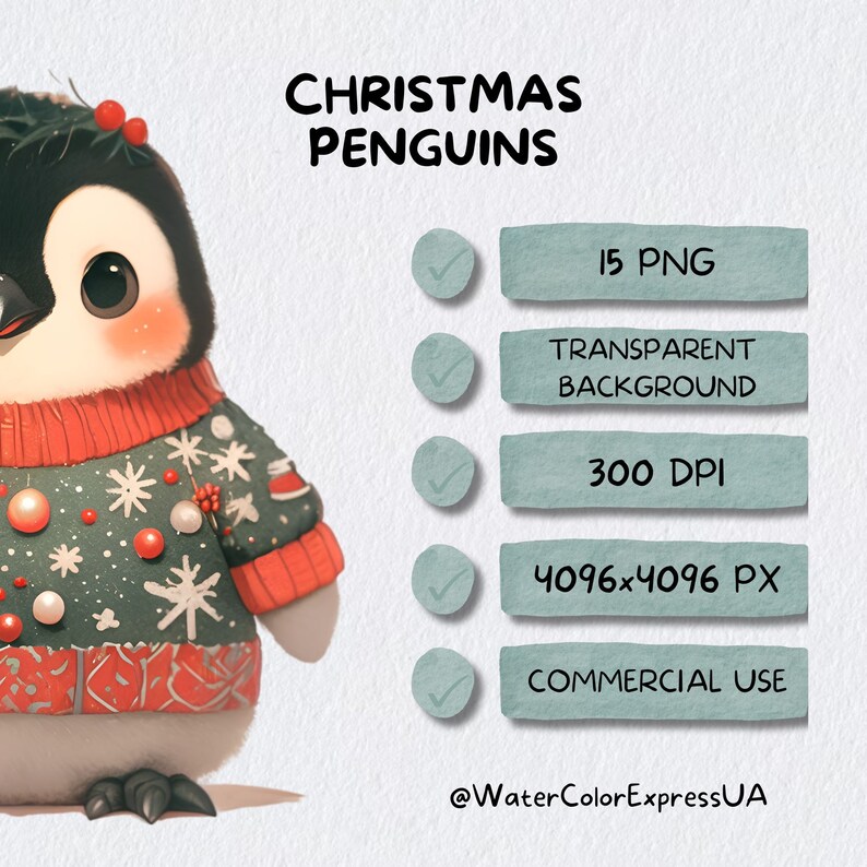 Cute Christmas Penguins Clipart Bundle, Winter Season Holiday Penguin ...