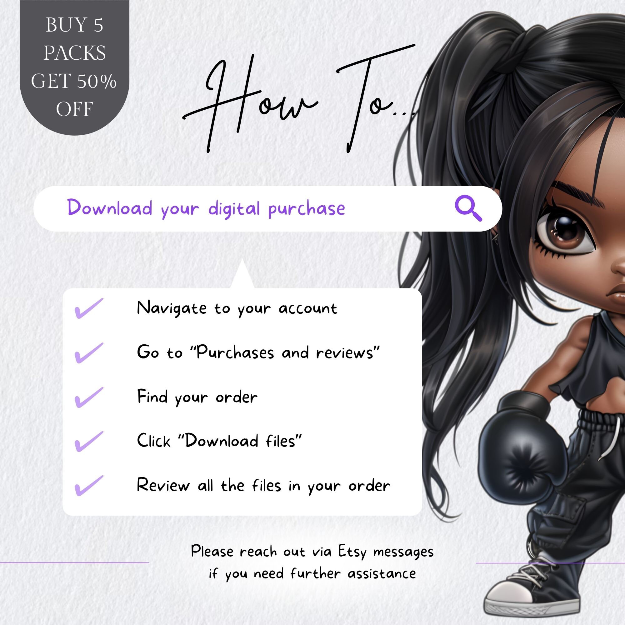 Black Chibi Boxer Girl Clipart Bundle, Cute Chibi African American Girl ...