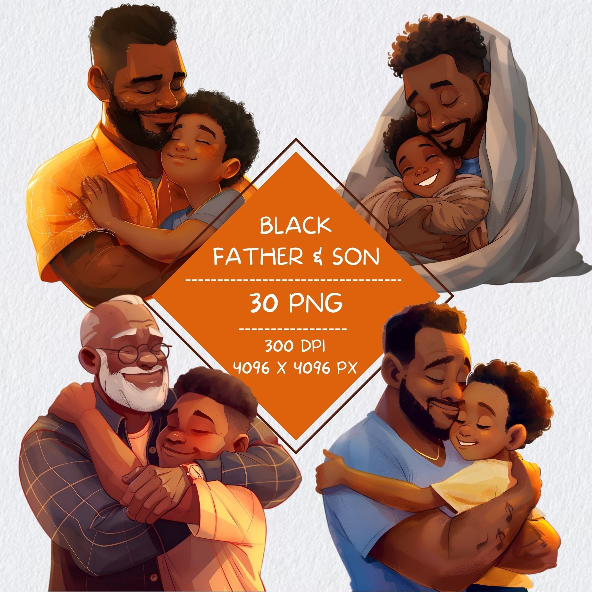 Black Father and Son Clipart, Happy Father's Day Clipart, Black ...