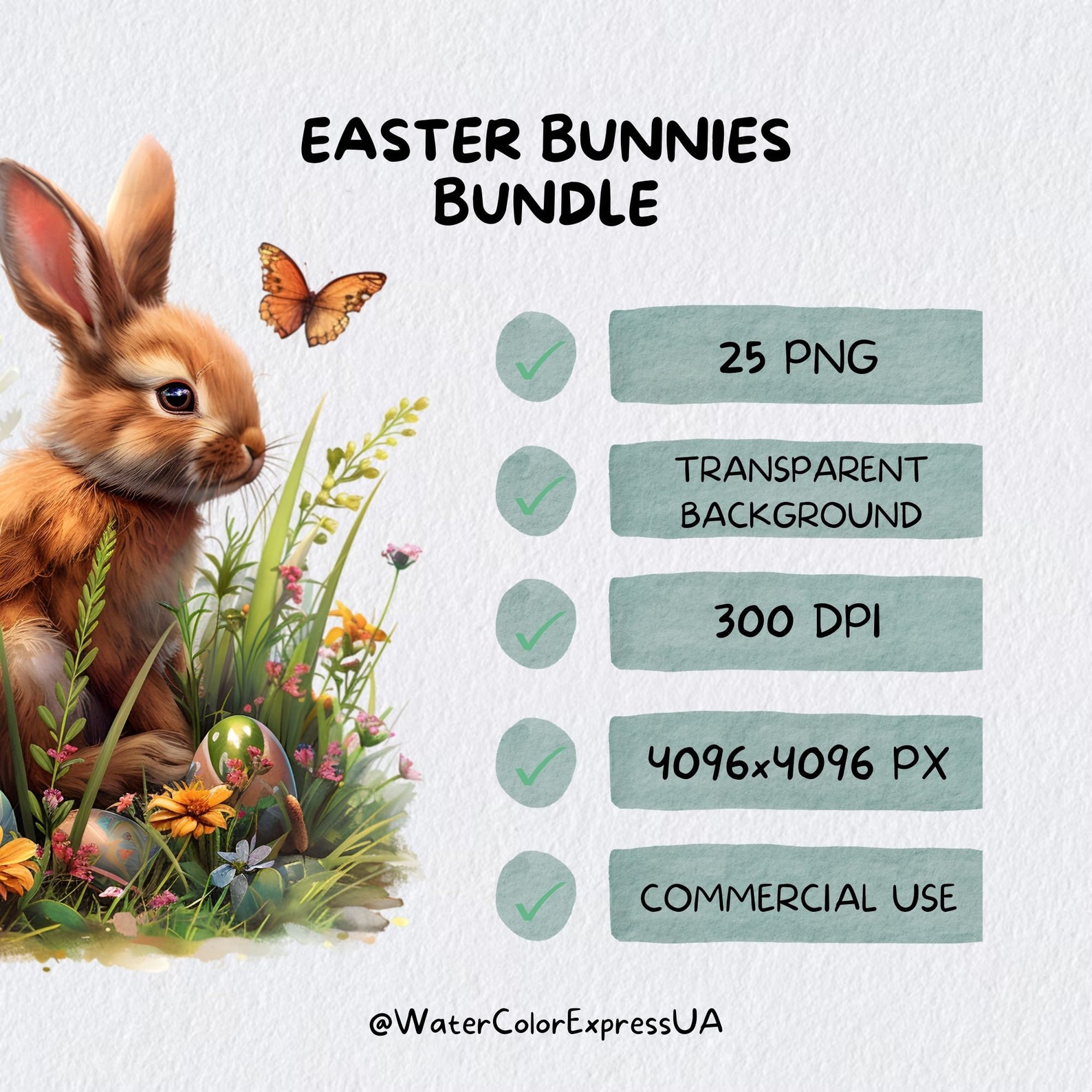 Easter Bunnies Clipart Bundle, Watercolor Bunnies Clip Art Collection ...