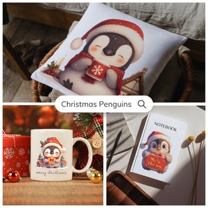 Cute Christmas Penguins Clipart Bundle, Winter Season Holiday Penguin ...