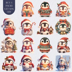 Cute Christmas Penguins Clipart Bundle, Winter Season Holiday Penguin ...