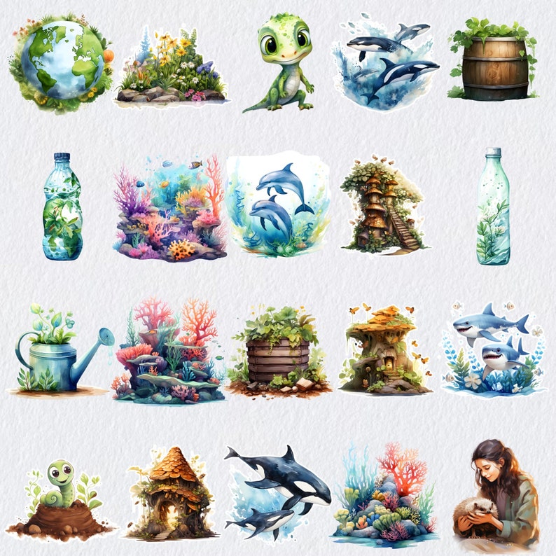 Watercolor Earth Day Clipart, Environment Clipart, Eco Friendly Clipart ...