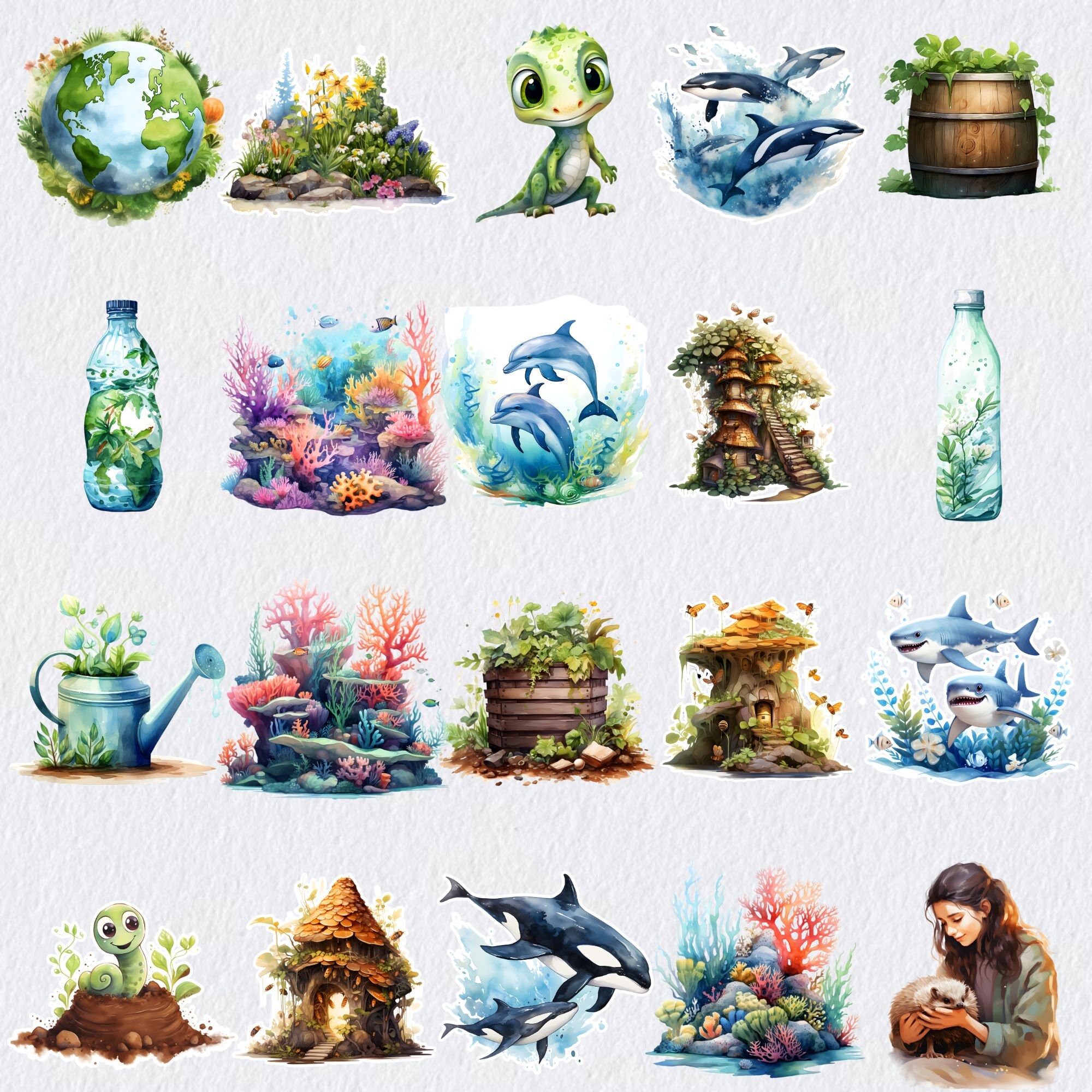 Watercolor Earth Day Clipart, Environment Clipart, Eco Friendly Clipart ...