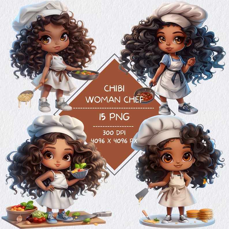 Cute Chibi Woman Chef Clipart, Female Chef Clipart, Chibi Girl Clipart ...