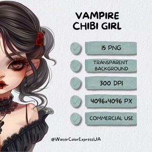 Vampire Chibi Girl Clipart Bundle, Cute Chibi Vampire Clipart, Dark ...
