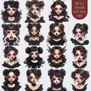 Vampire Chibi Girl Clipart Bundle, Cute Chibi Vampire Clipart, Dark ...