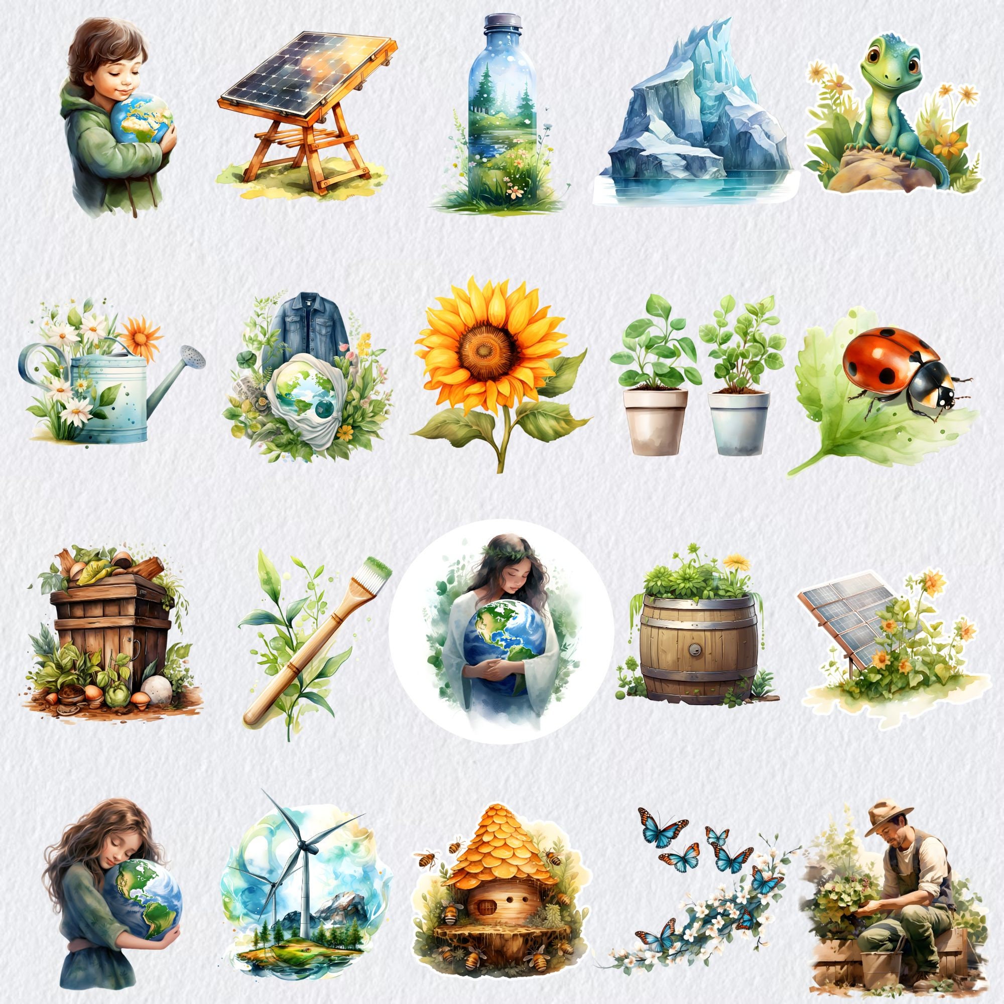 Watercolor Earth Day Clipart, Environment Clipart, Eco Friendly Clipart ...