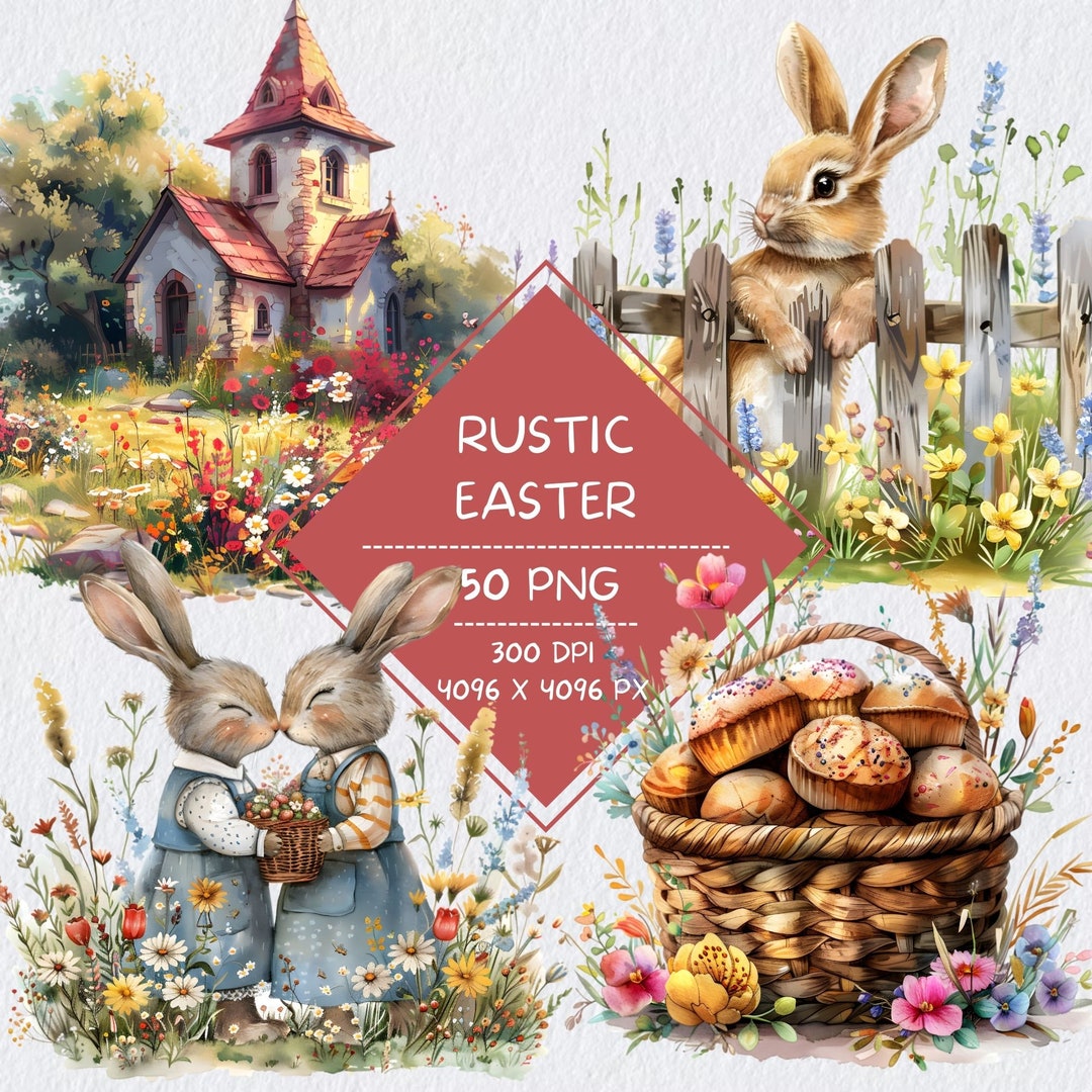 Rustic Easter Clipart Bundle, Easter Village Clip Art Collection ...