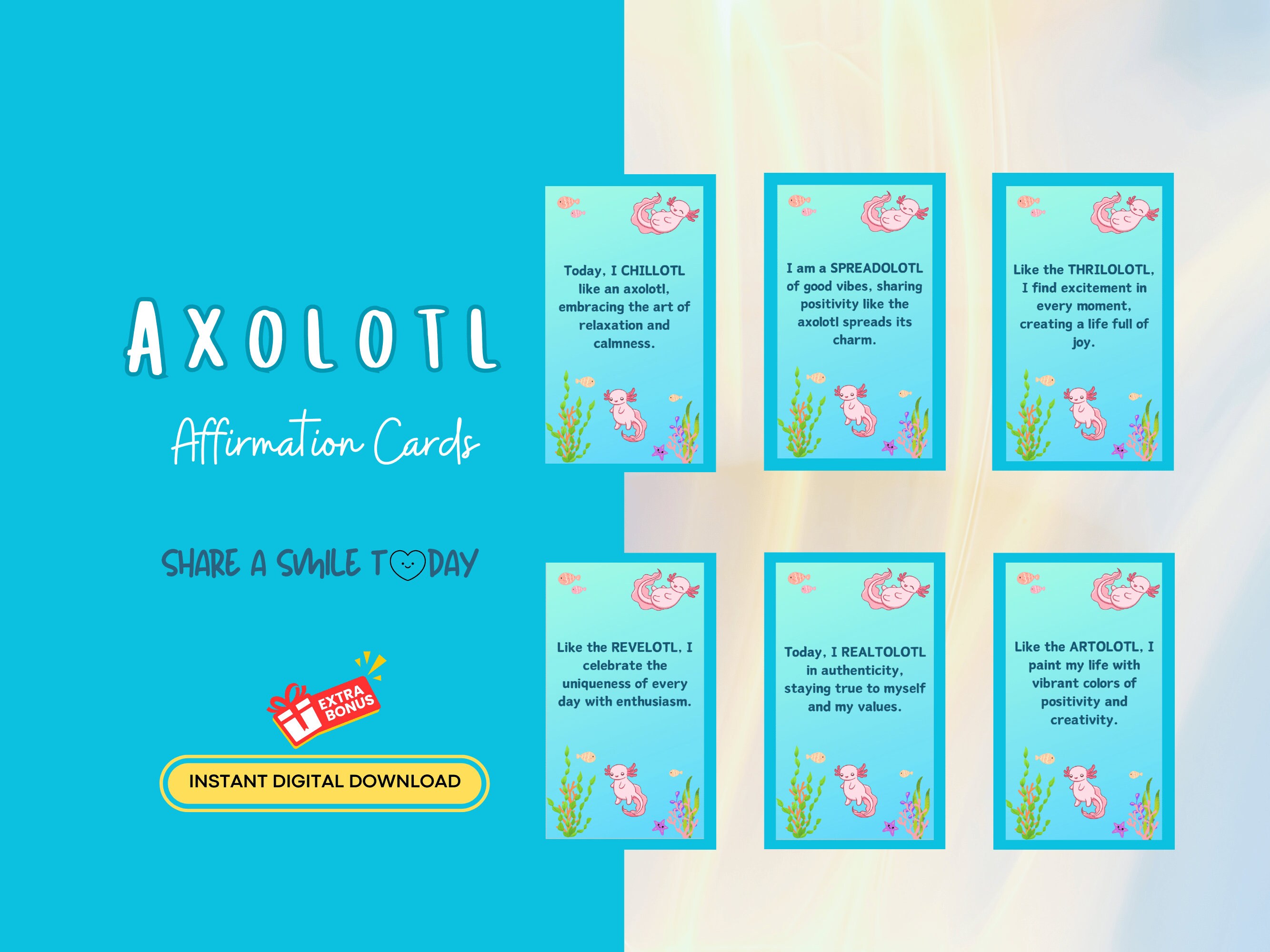72 Axolotl Affirmation Cards, Affirmations That Will Make Your Heart ...