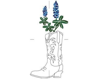 Bluebonnet Cowboy Boot Embroidery Design - Etsy