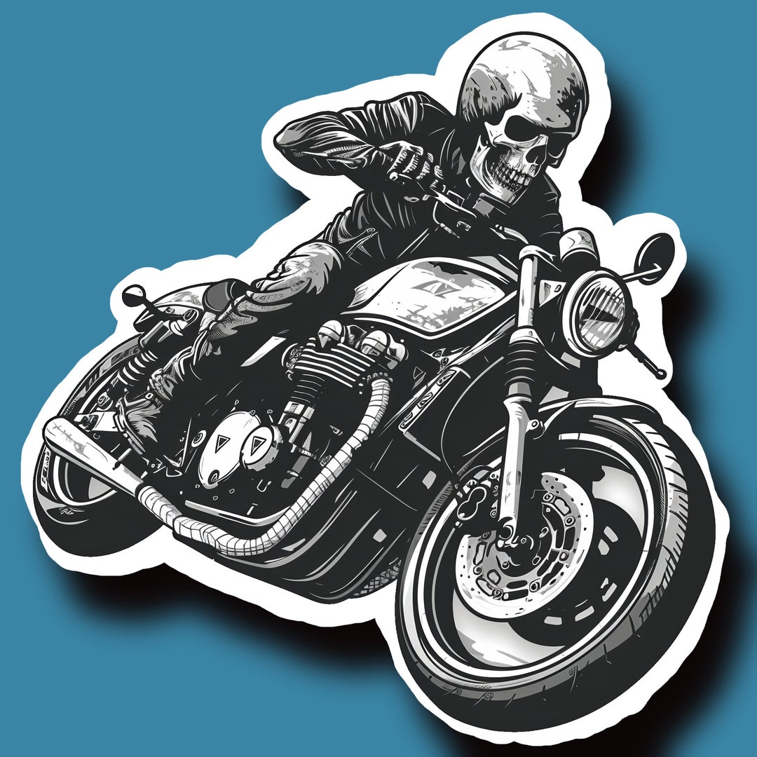 UV Laminated Vinyl Skull Riding a Motorcycle Sticker , Available in 3 ...