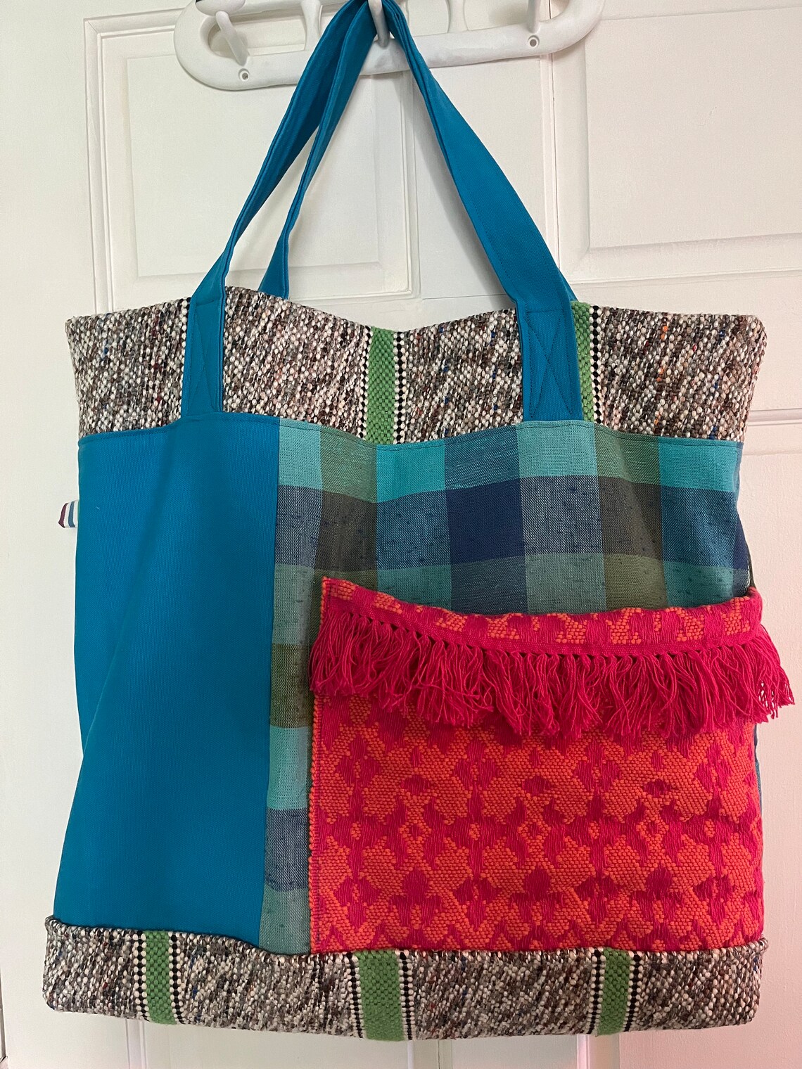 MIXED TEXTILE BAG in Maximalist Style With Exterior Pocket, Lined With ...