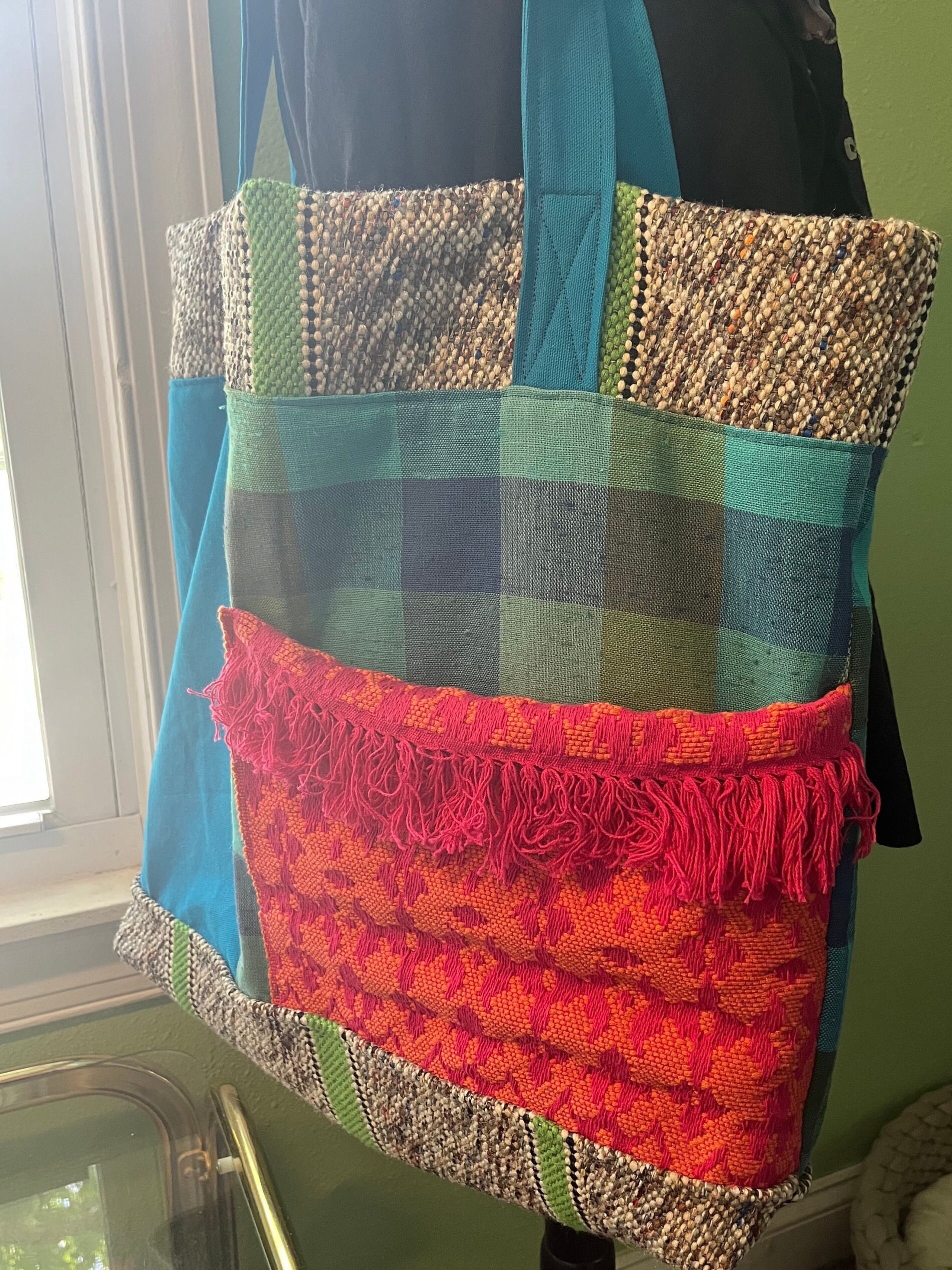 MIXED TEXTILE BAG in Maximalist Style With Exterior Pocket, Lined With ...