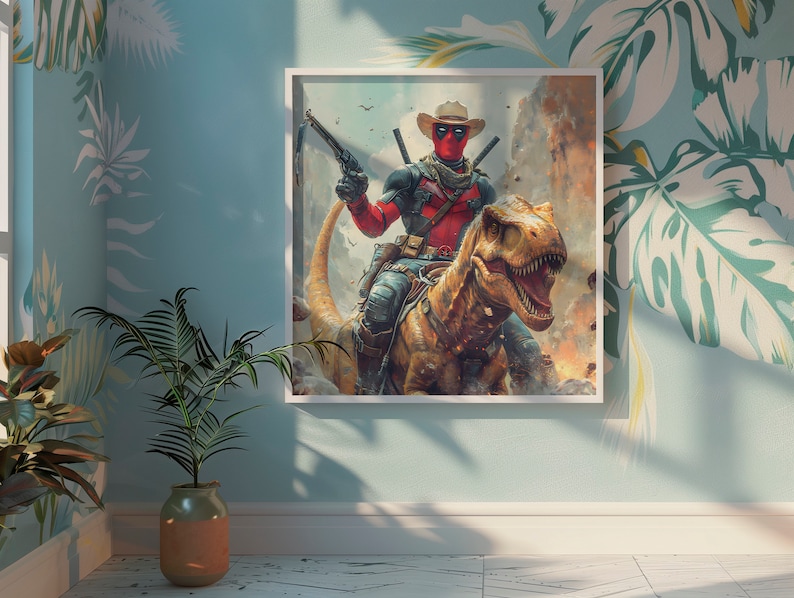 Deadpool Cowboy Dino Digital Art Poster Printable Download - Etsy