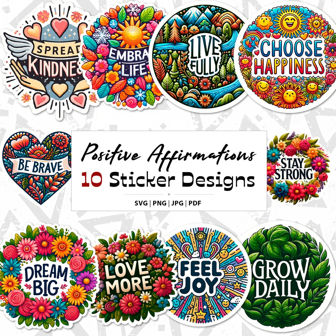 10 Sticker Designs, Printable Stickers, Motivational Quotes, Positive ...