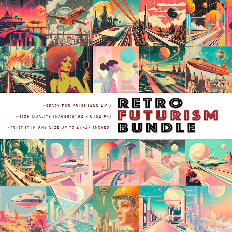 Retro-futurism Digital Art Prints Bundle for Wall Decor Posters - Etsy