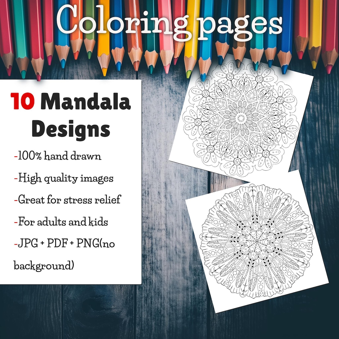 10 Mandala Coloring Pages - Hand-drawn Printable Coloring Book for ...