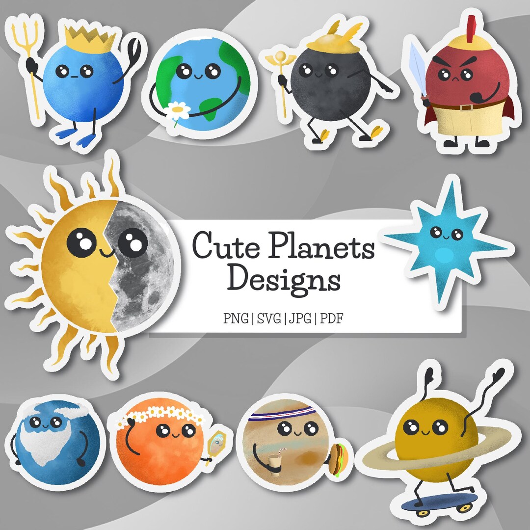 Handmade Planet Stickers Cute Kawaii Solar System Digital Stickers for ...