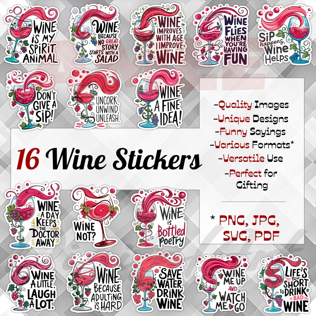 Wine Sticker Design Bundle: Svg, Png, Jpg, Pdf Format - Etsy