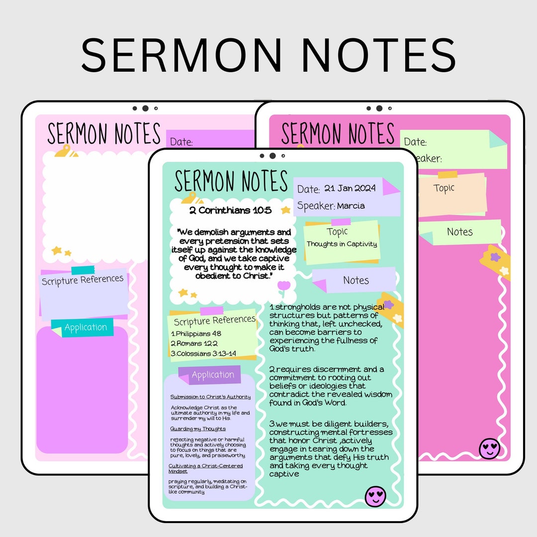 Digital Sermon Note Template Printable Sermon Note Journal Sermon Note ...