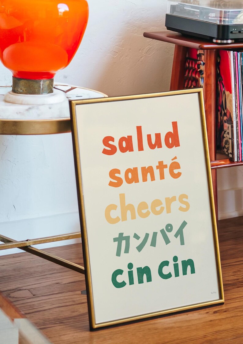 Cheers Salud Kanpai Bar Art Print - Gift for Wine Lovers and Bar Decor ...