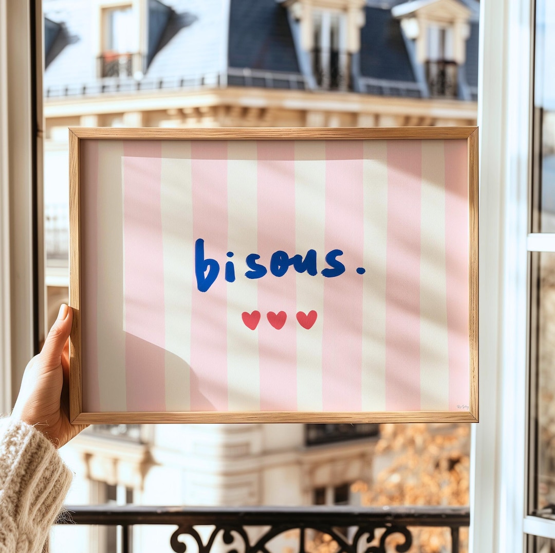Bisous Art Print - French Poster - Trendy French Wall Art - Colourful ...