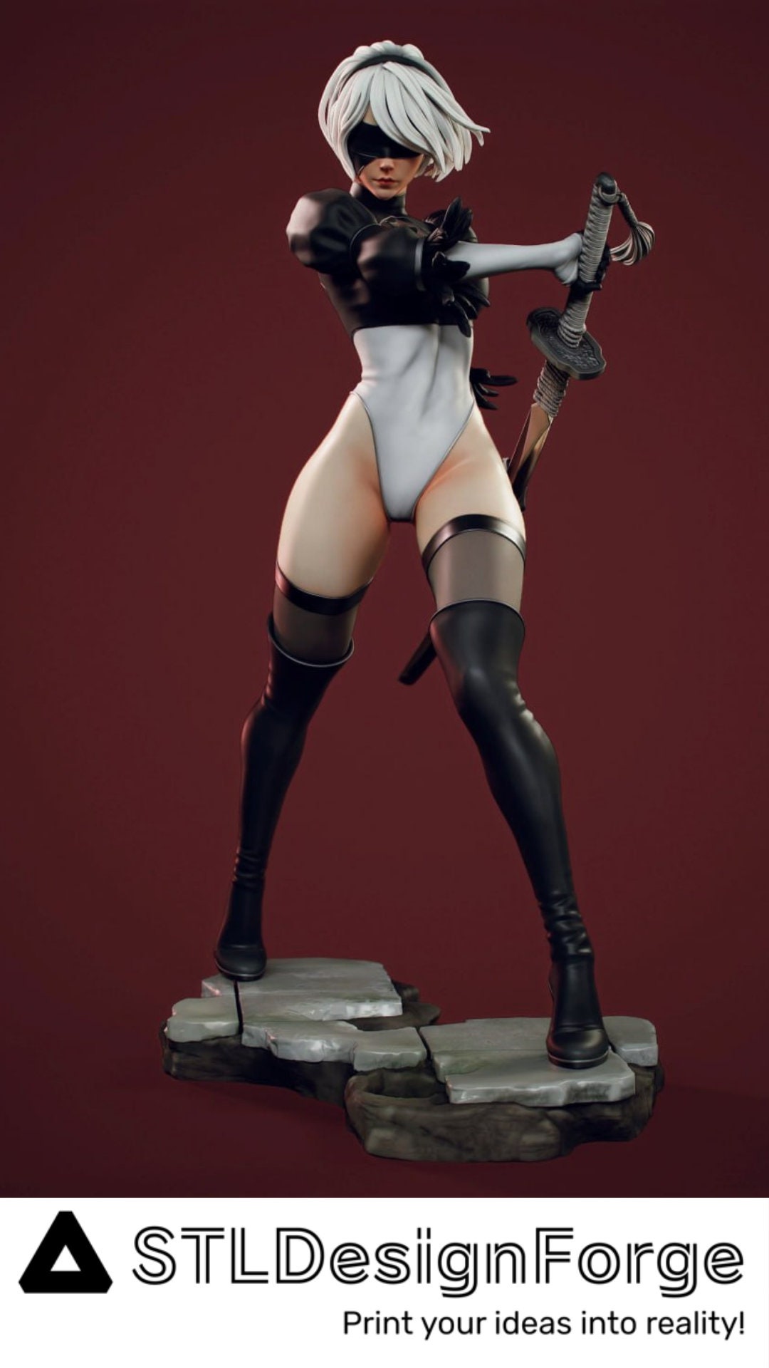 Nier Automata 2b Sfw Stl Anime Girl Stl File Cute Girl Stl Game Fan Art