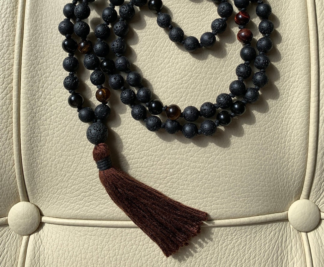Mala Chain Style With Tiger Eye, Obsidian and Lava Stone - Etsy