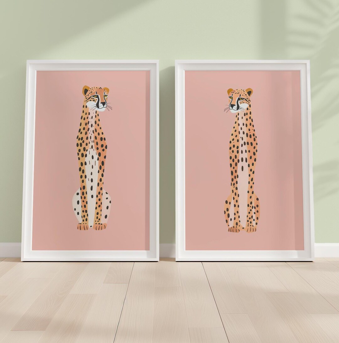 Set of 2 Prints, Cheetahs Whimsical Animal Print, Eclectic Animal Art ...