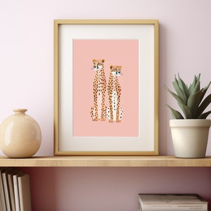Two Cheetahs Art Print, Pink Savannah, Boho Jungle Decor (digital ...
