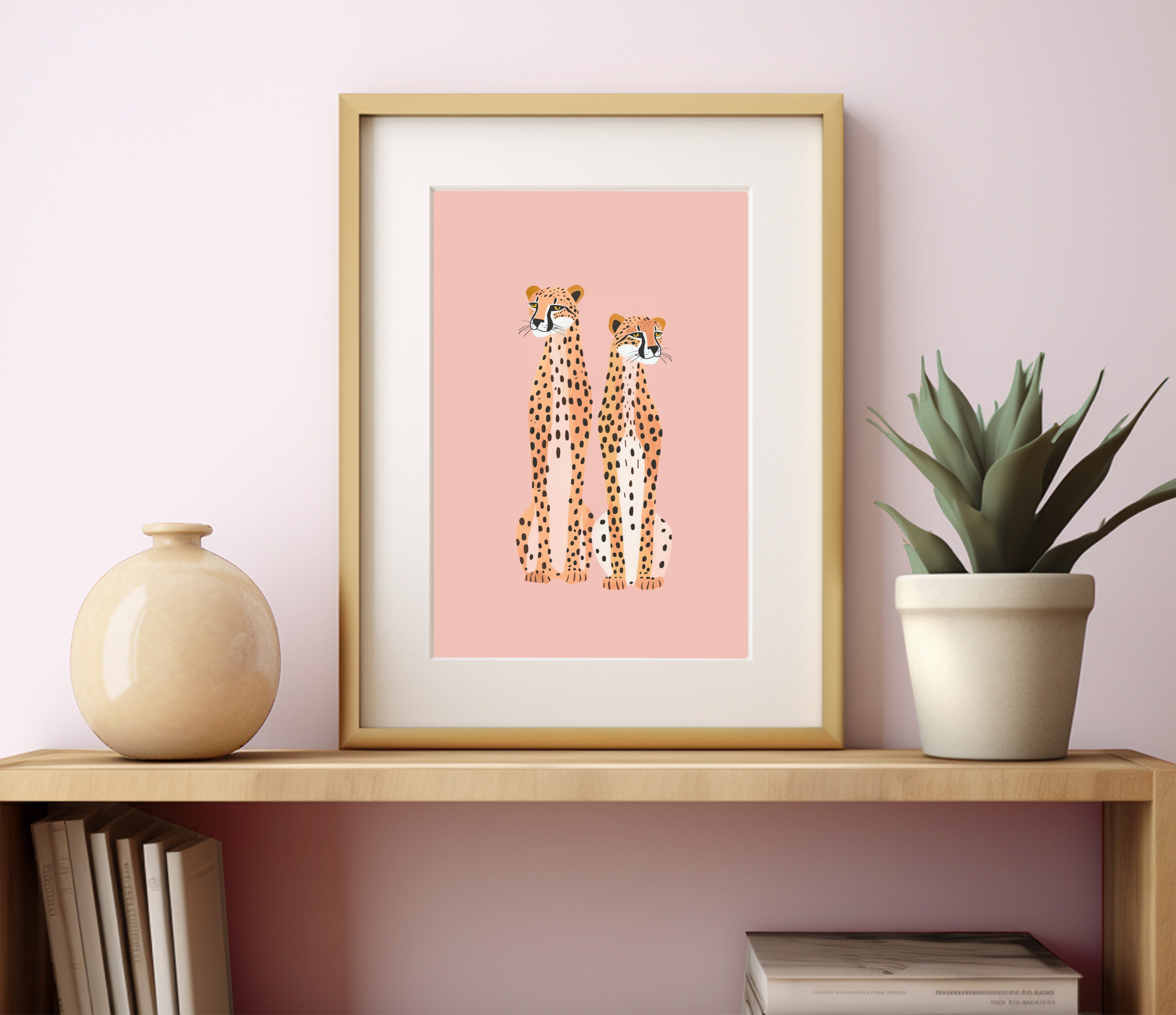 Two Cheetahs Art Print, Pink Savannah, Boho Jungle Decor (digital ...