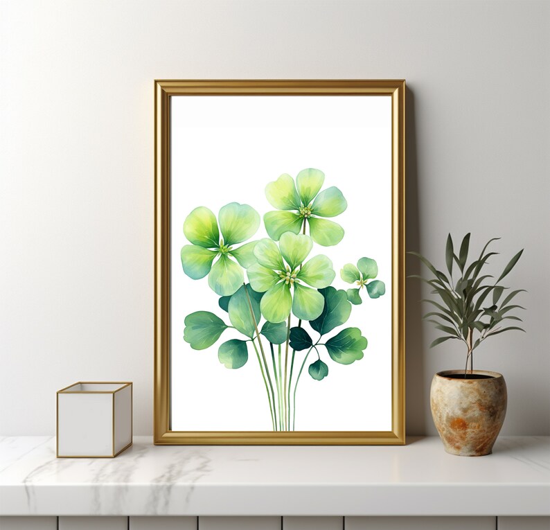 Watercolor Shamrock Print, Lucky Four Leaf Clover, St Patricks Day ...