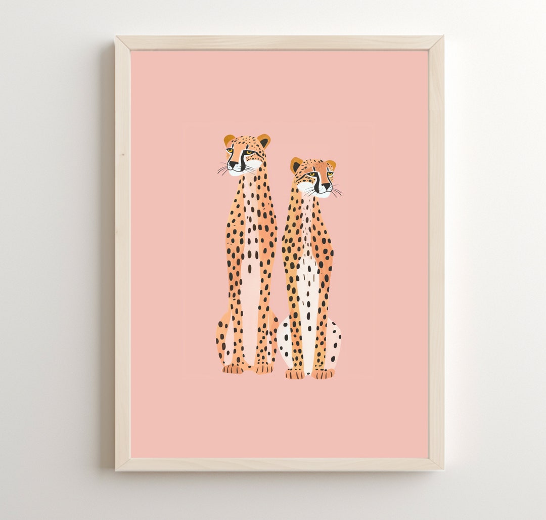 Two Cheetahs Whimsical Animal Print, Eclectic Animal Art, Minimal ...