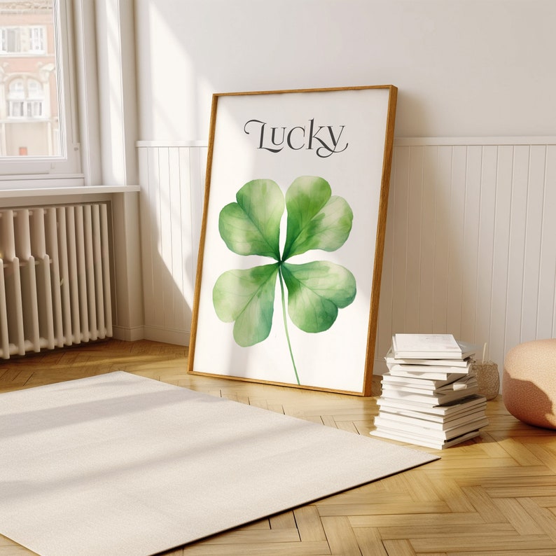 St Patricks Day Lucky Shamrock Printable, Four Leaf Clover Print, Lucky ...