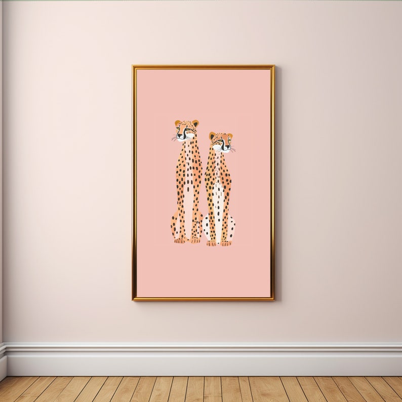 Two Cheetahs Art Print, Pink Savannah, Boho Jungle Decor (digital ...