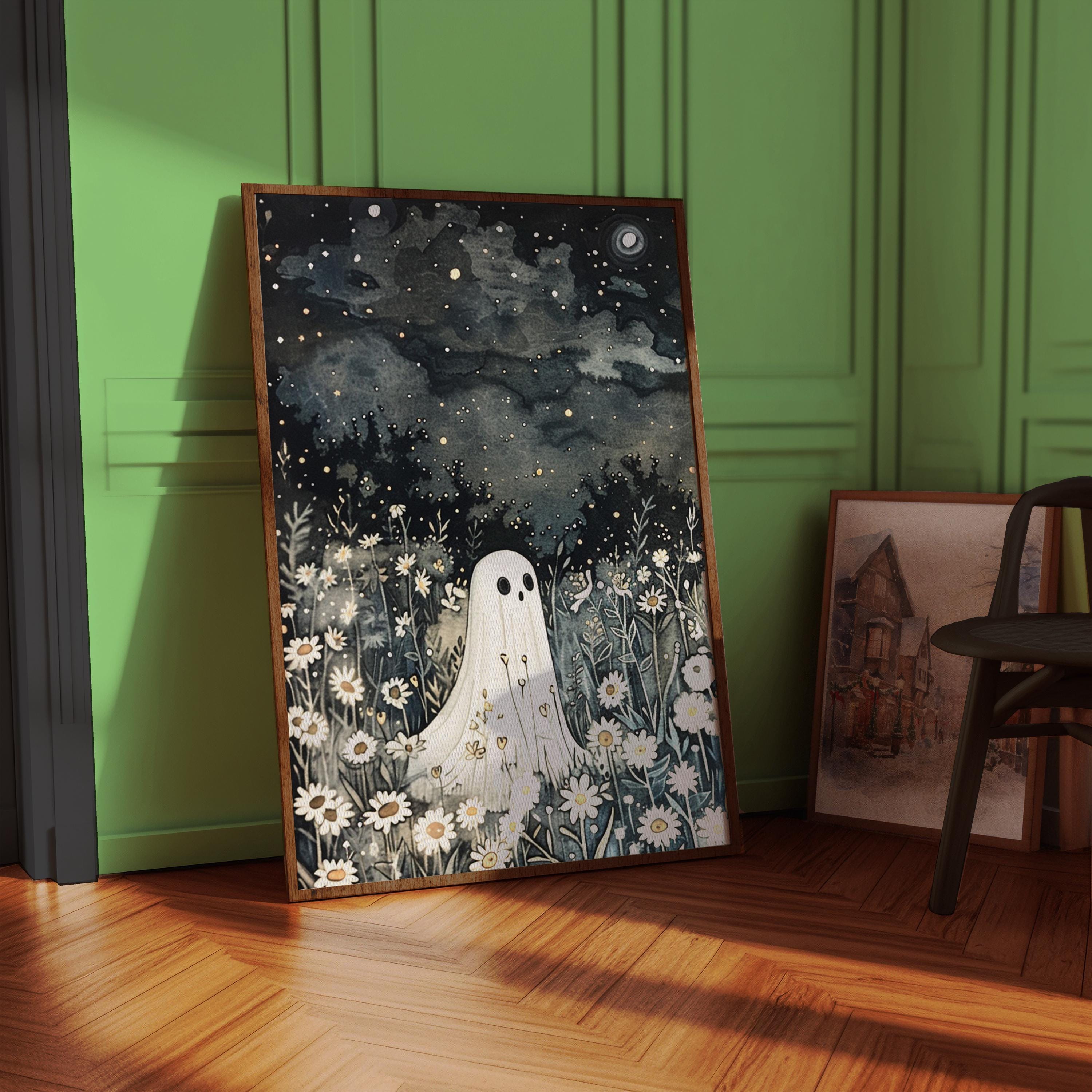 Cute Ghost in Field of Flowers, Samhain Decor, Whimsigoth Decor Ghost ...