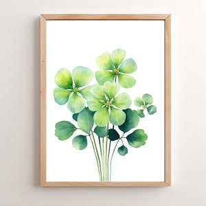 Watercolor Shamrock Print, Lucky Four Leaf Clover, St Patricks Day ...