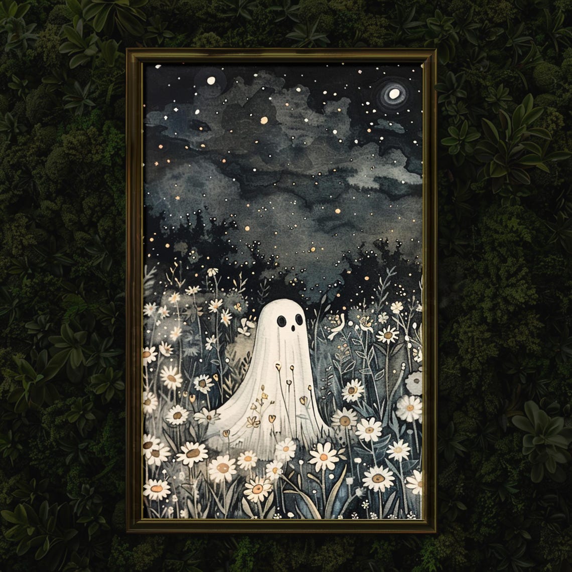 Cute Ghost in Field of Flowers, Samhain Decor, Whimsigoth Decor Ghost ...