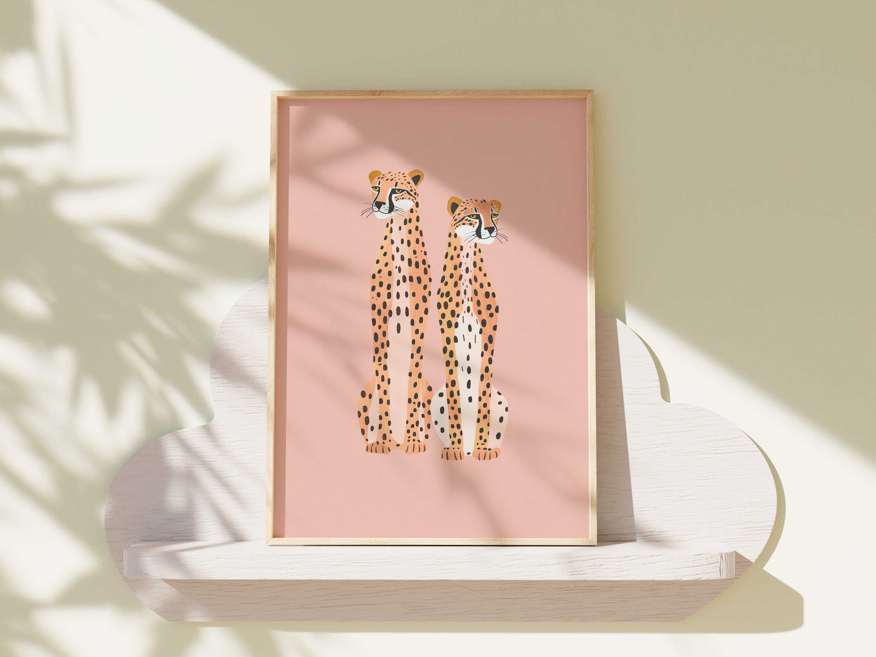 Two Cheetahs Art Print, Pink Savannah, Boho Jungle Decor (digital ...