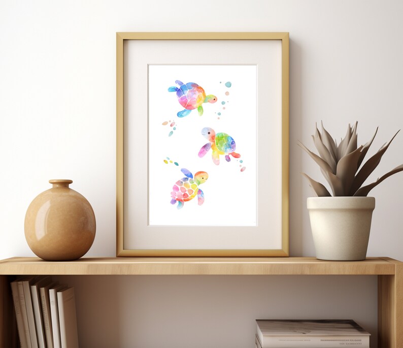 Baby Sea Turtle Wall Art, Under the Sea Kids Room Prints, Rainbow ...