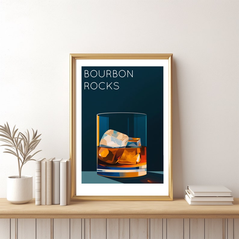 Bourbon on the Rocks Print, Bourbon Wall Art, Bourbon Lover Gift ...
