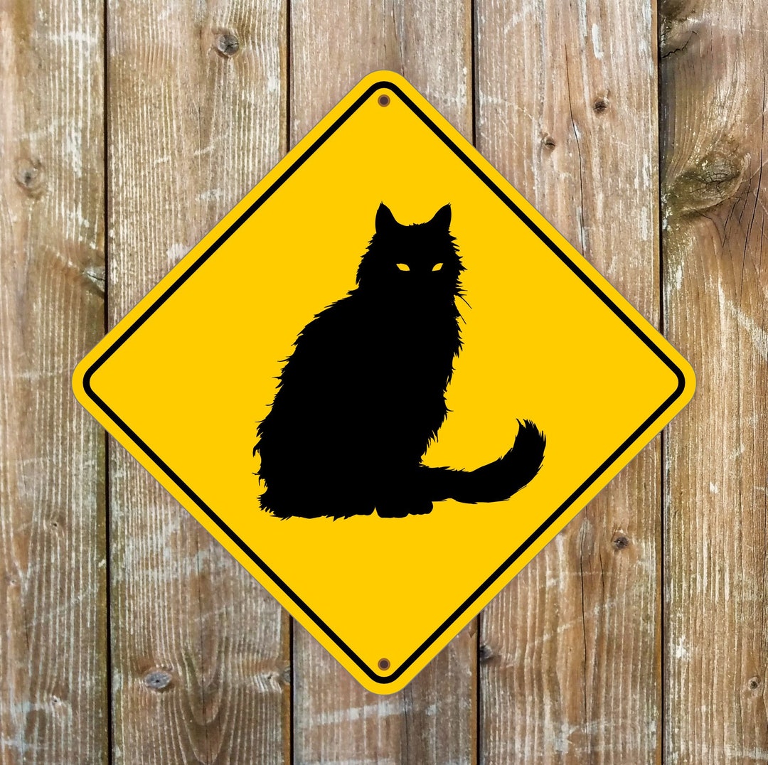 Cat Warning Sign: Outdoor Metal Decor, Black Cat Art, 27 X 27 Cm - Etsy