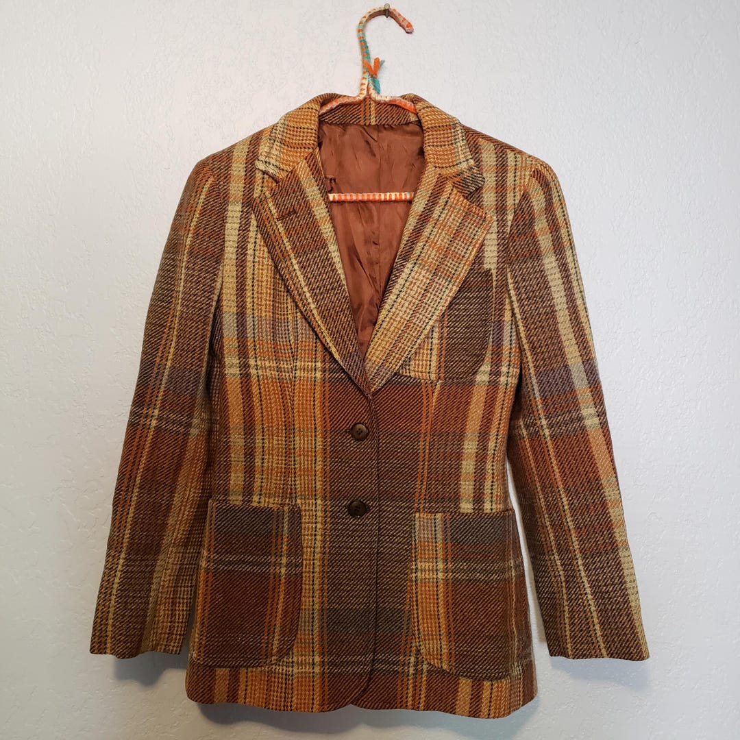 Vintage Brown Plaid Fitted Jacket - Etsy