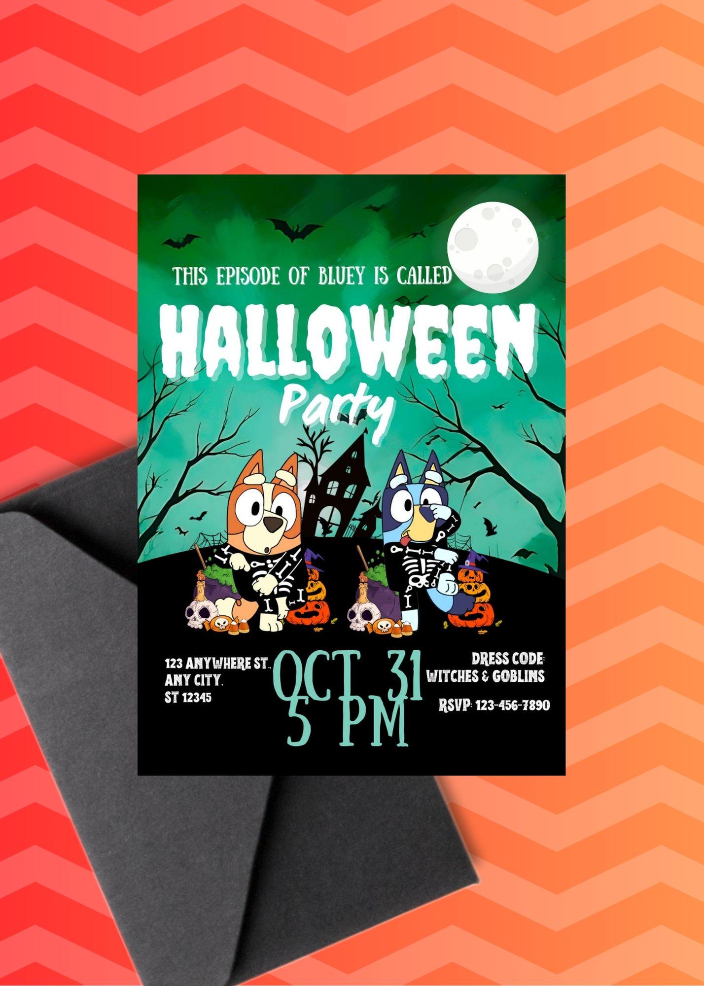 Bluey Skeleton Halloween Party Invitation - Etsy