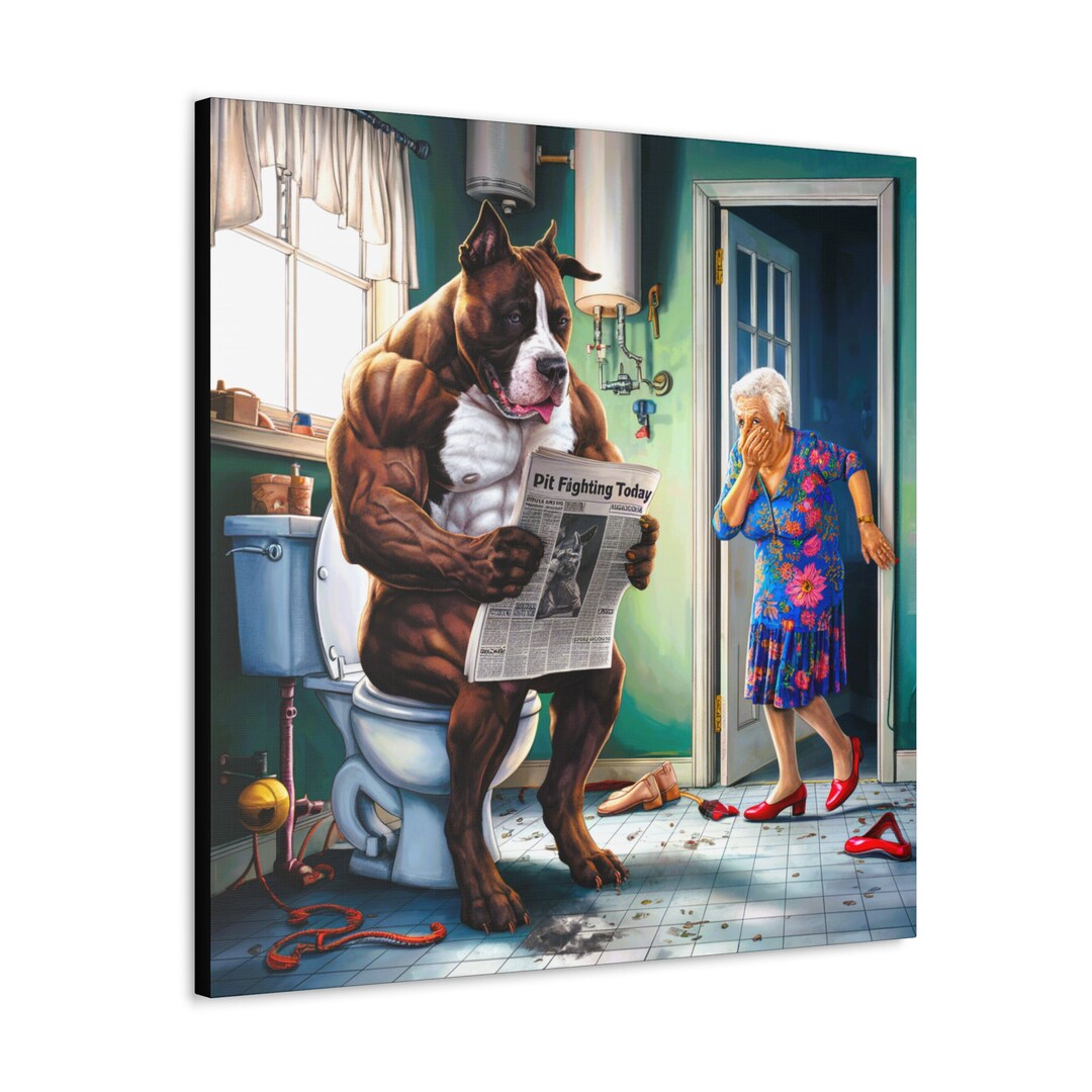 Large Pitbull Art, Funny Bathroom Art, Pit Bull, Bathroom Humor ...