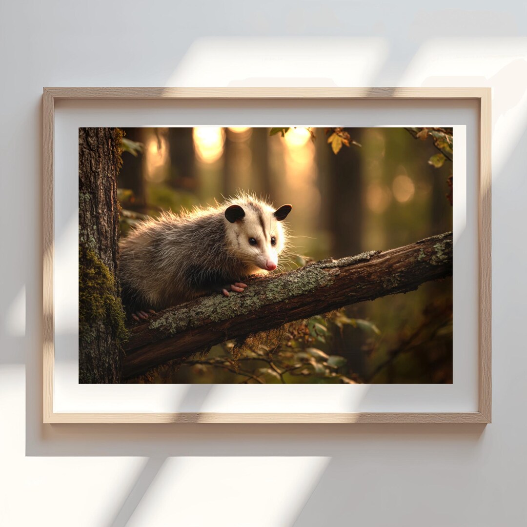 Opossum in Golden Forest Light | Woodland Animal Wall Decor | Rustic ...