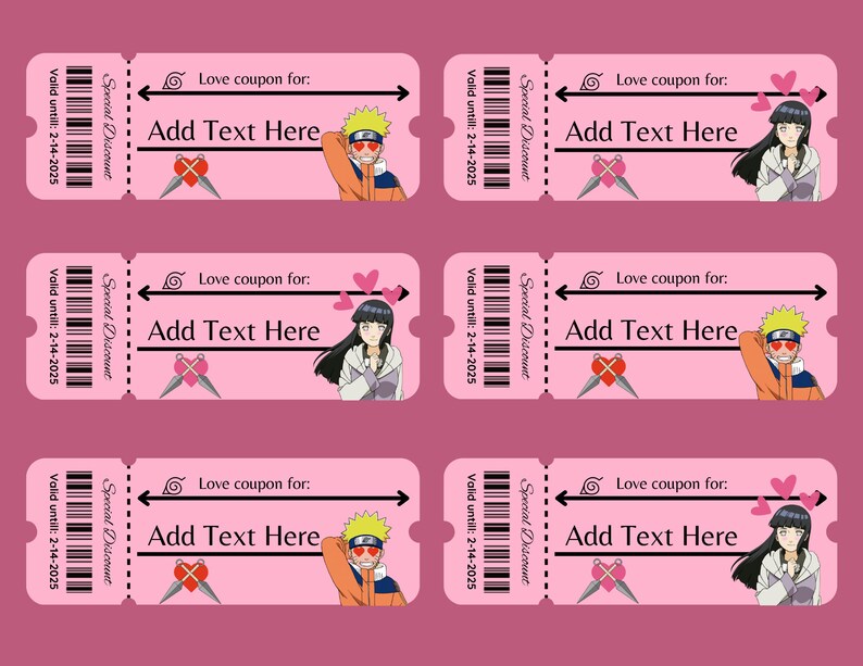 Naruto Digital Printable Coupon Template for Valentines - Etsy