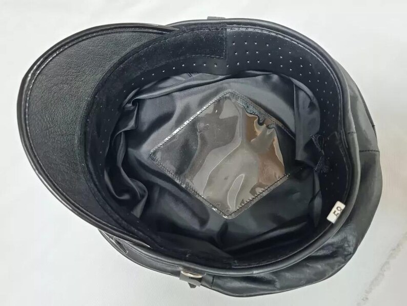 Handcrafted Genuine Full Leather Black Army Muir Biker Peaked Police ...